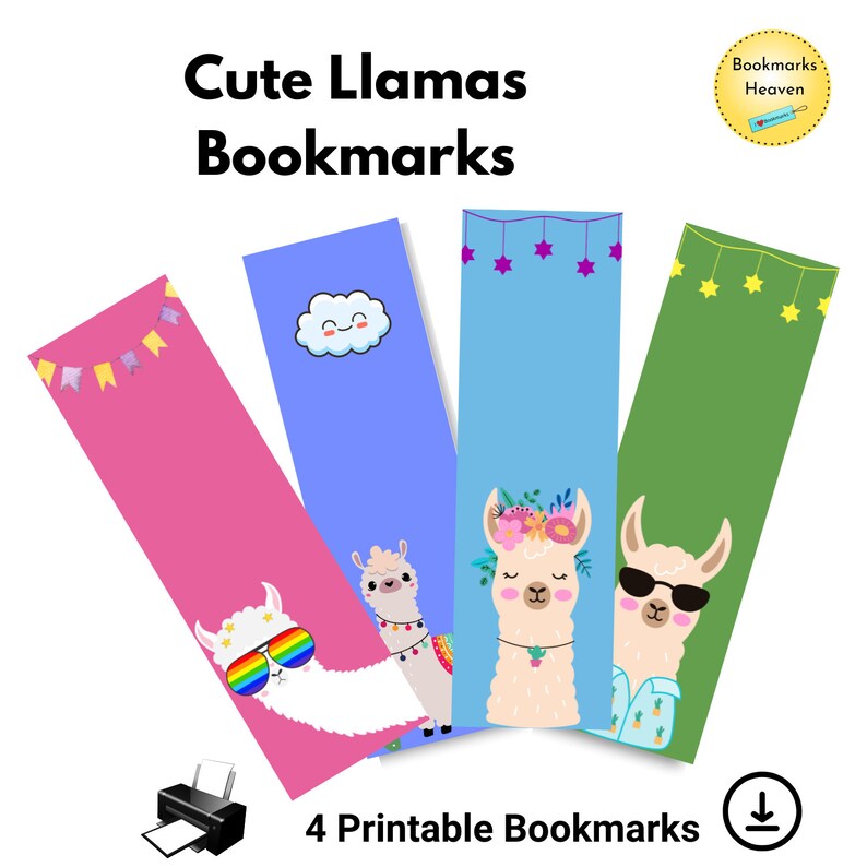 Llama Bookmarks Printable Cute Bookmarks for Women Llama - Etsy