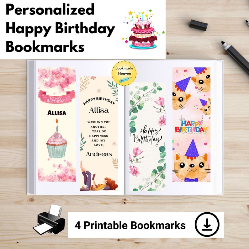 Custom Happy Birthday Bookmark, Personalized Bookmark Name, 21st ...