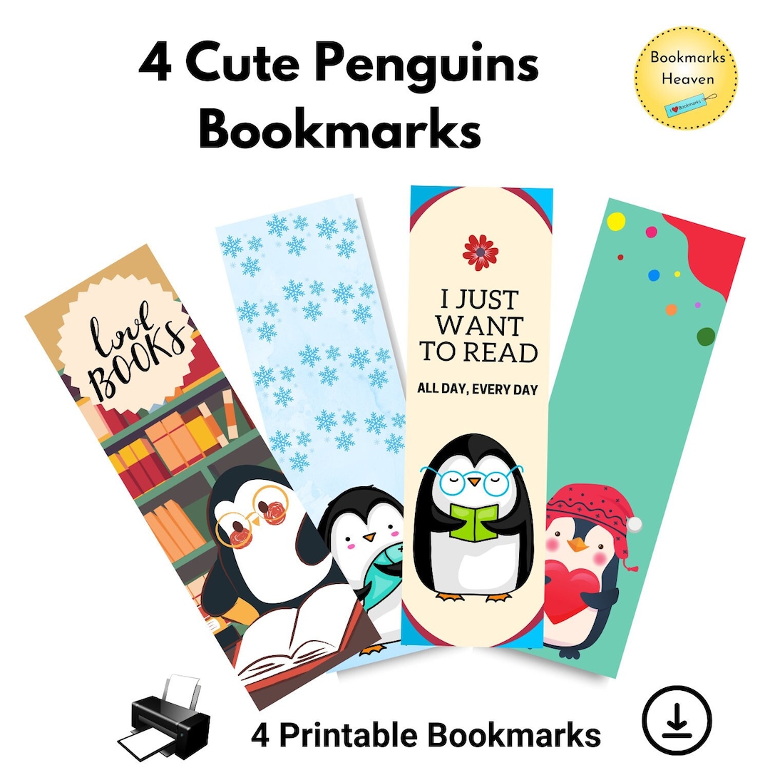 Penguin Bookmark Printable, Winter Bookmarks for Kids, Penguin Lover ...