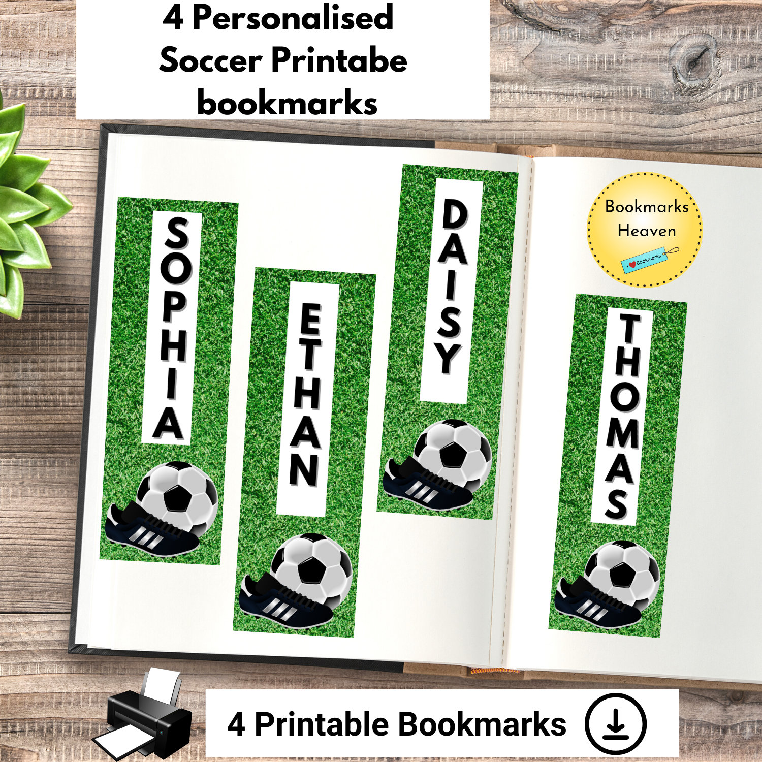 Personalized Soccer Bookmark Printable, Custom Bookmarks Digital ...