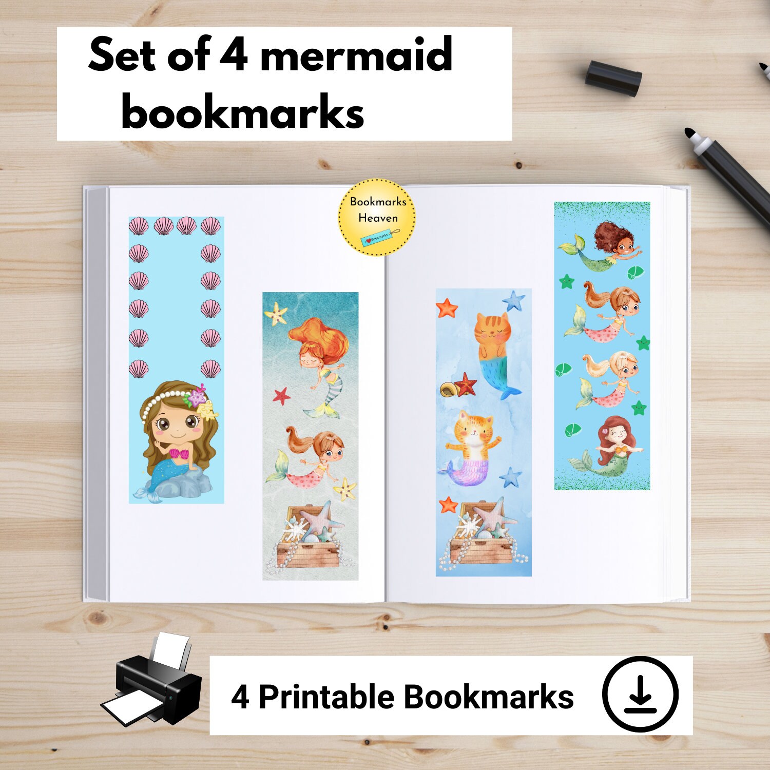 Mermaid Bookmarks Printable, Girls DIY Bookmarks, Bookmarks Digital ...
