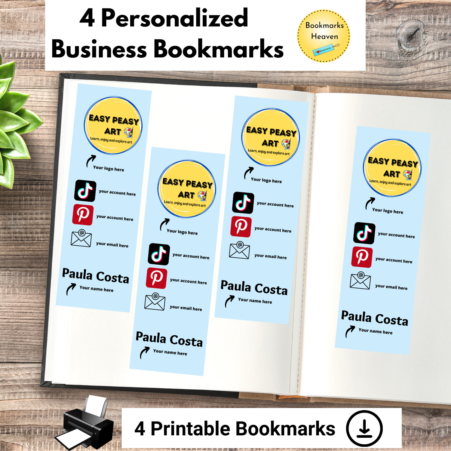 Printable Business Bookmarks, Small Business Cards, Personalized ...