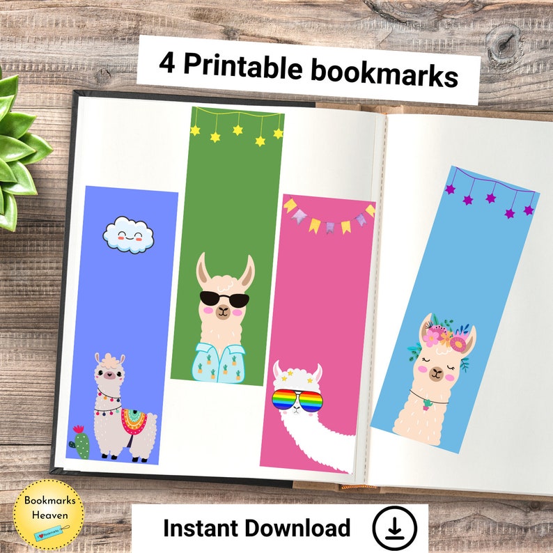 Llama Bookmarks Printable, Cute Bookmarks for Women, Llama Bookmarks ...