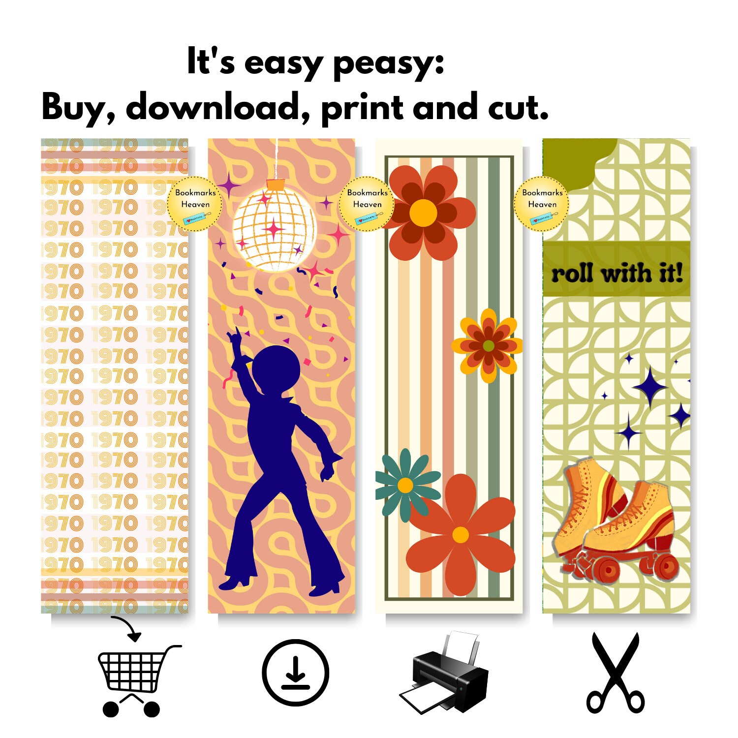 Retro Bookmarks Digital Download, 70s Bookmarks Designs Printable, Book ...