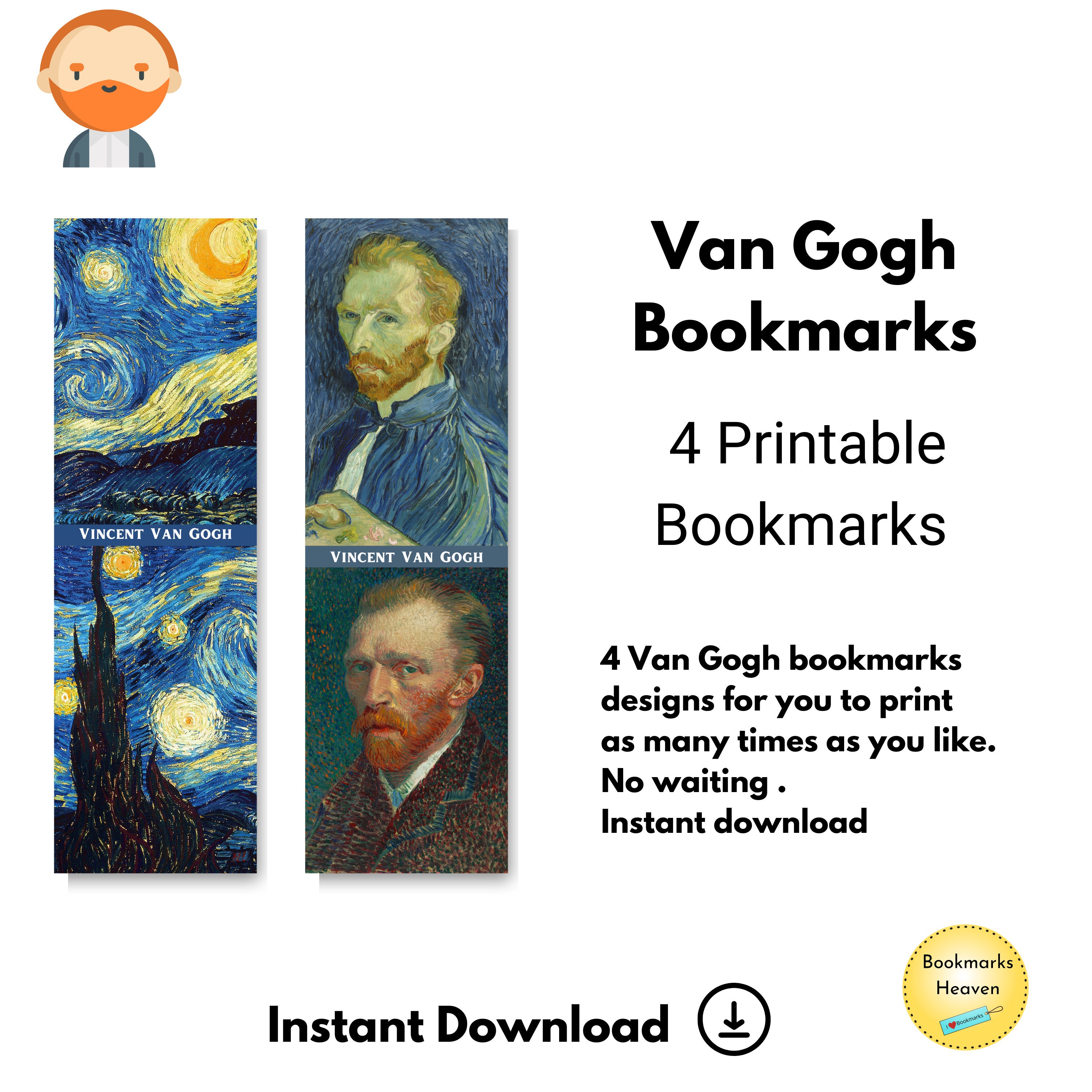 Van Gogh Art Bookmarks Van Gogh Bookmark Designs Art Lover - Etsy