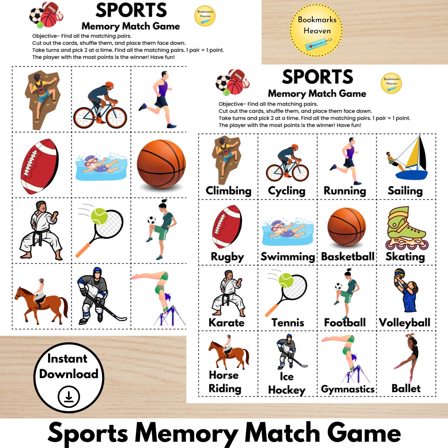 Sports Matching Game Printable Games for Kids Montessori - Etsy