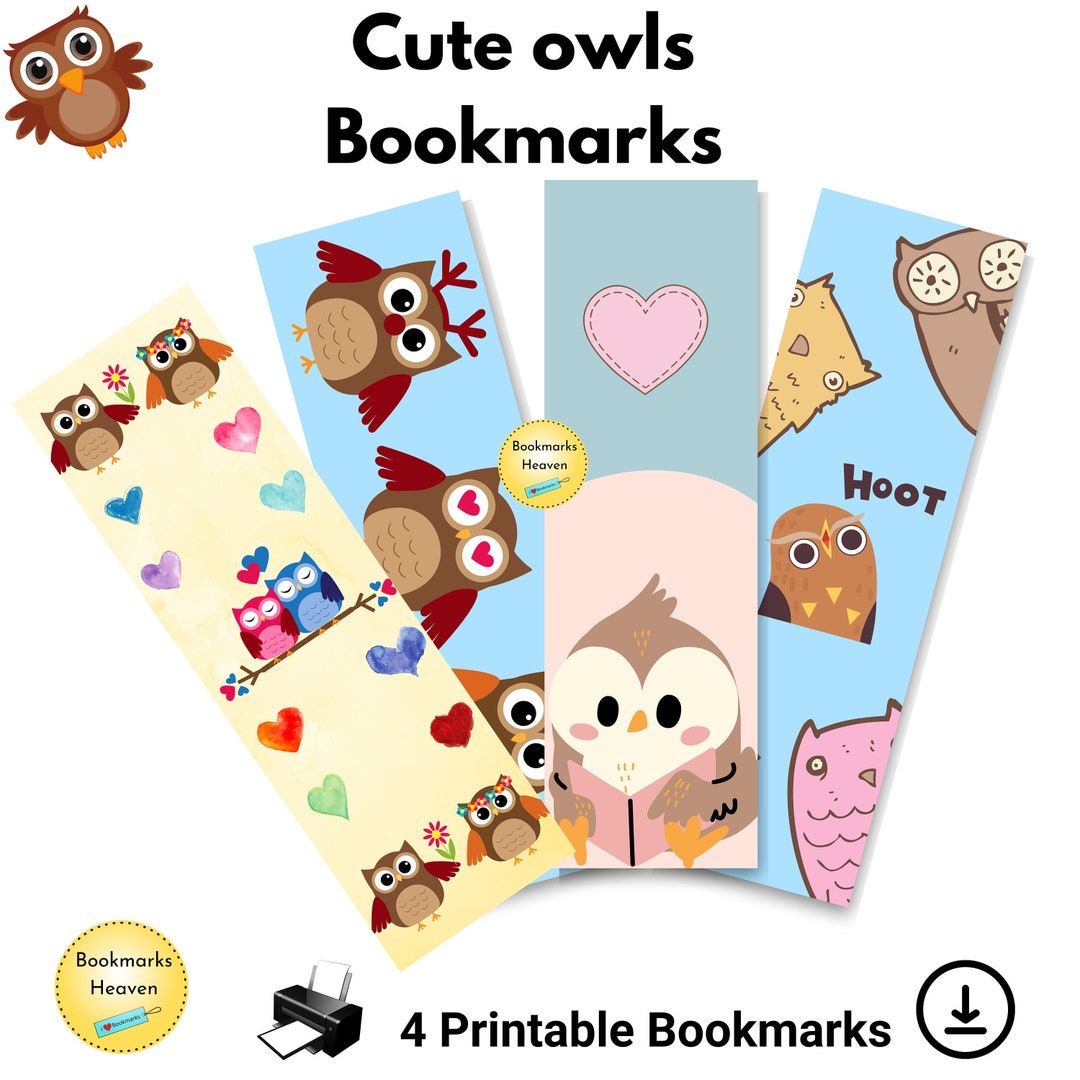 Owl Bookmark Set of 4 Printable, Animal Lover Gift, Fun Owl Gifts for ...