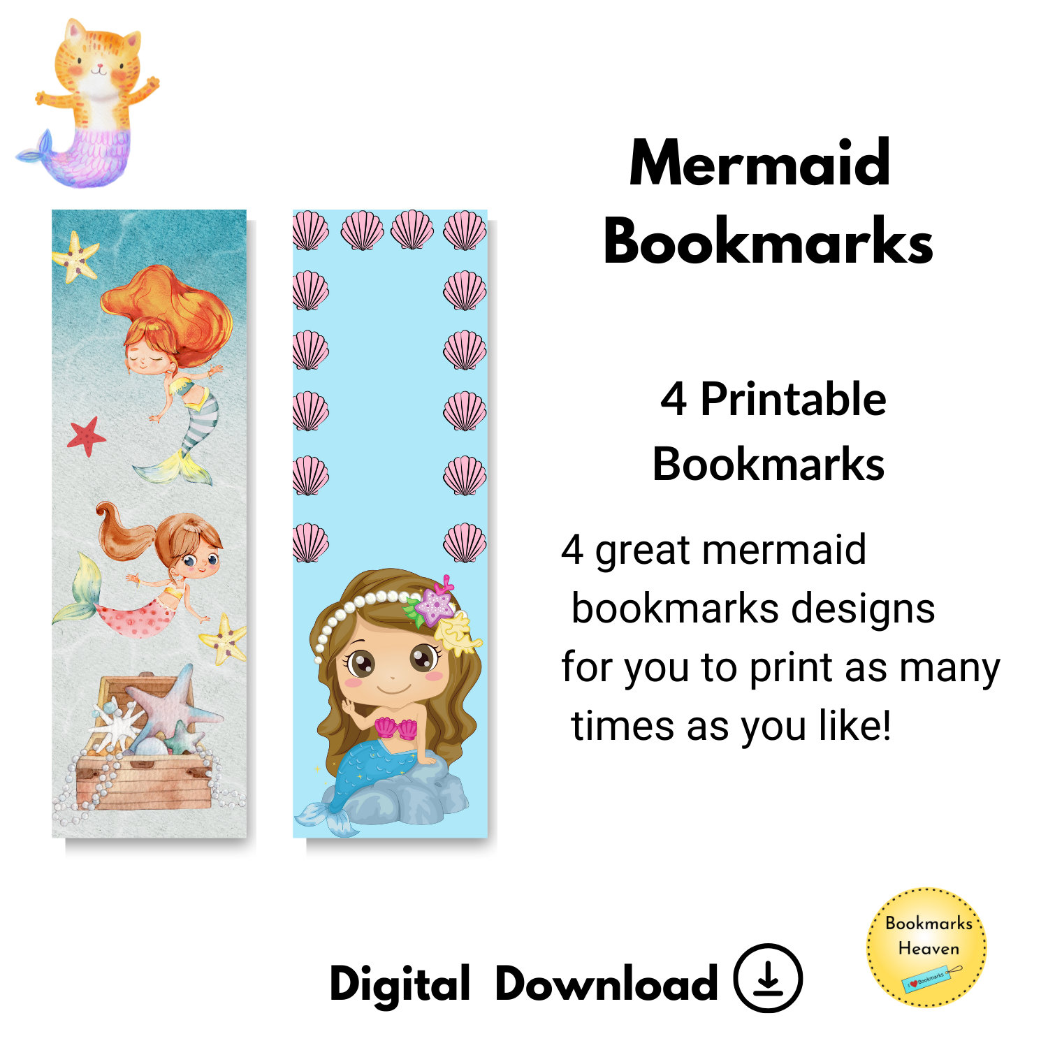 Mermaid Bookmarks Printable, Girls DIY Bookmarks, Bookmarks Digital ...