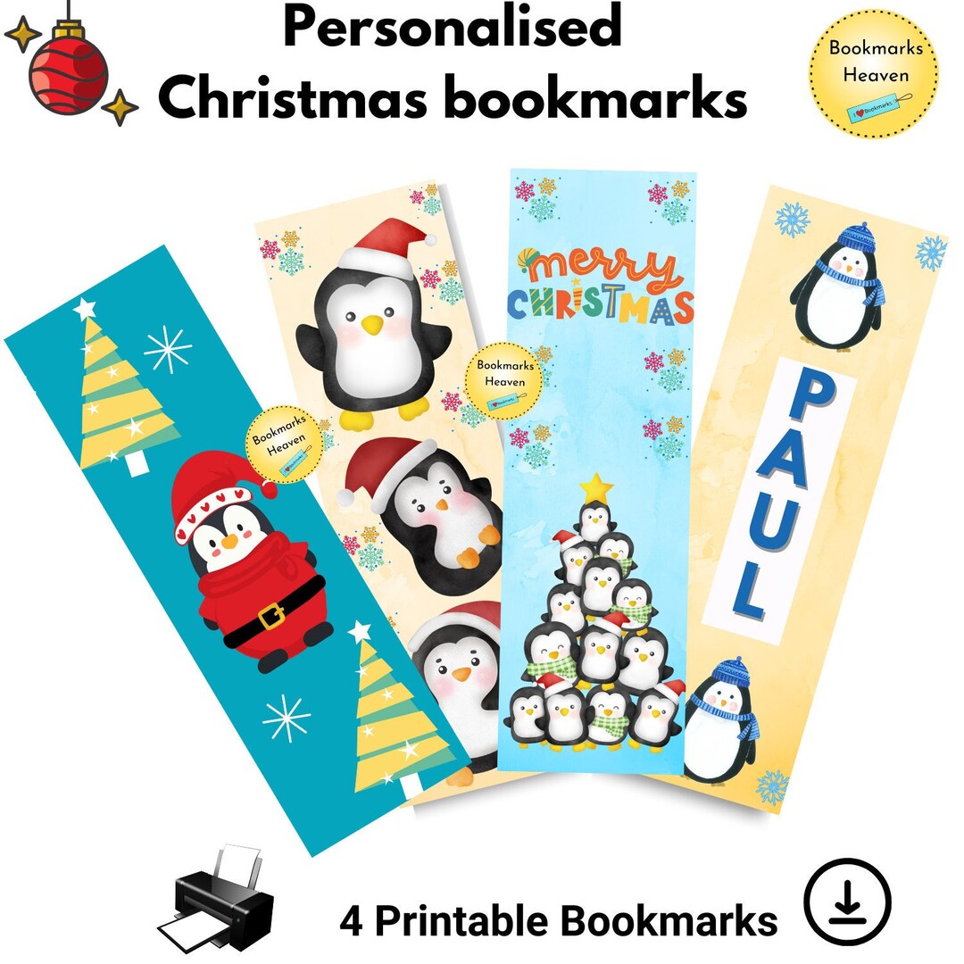Winter Bookmarks Printable, PDF Bookmarks for Christmas, Custom ...