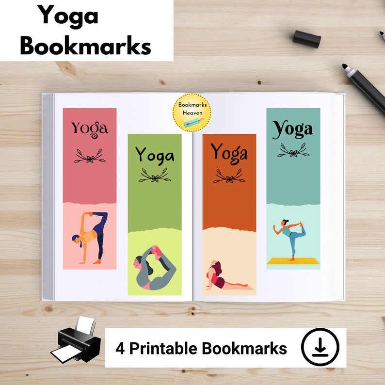 Yoga Bookmark Set of 4 Printable, Mindfulness Bookmarks for Women, Yoga ...