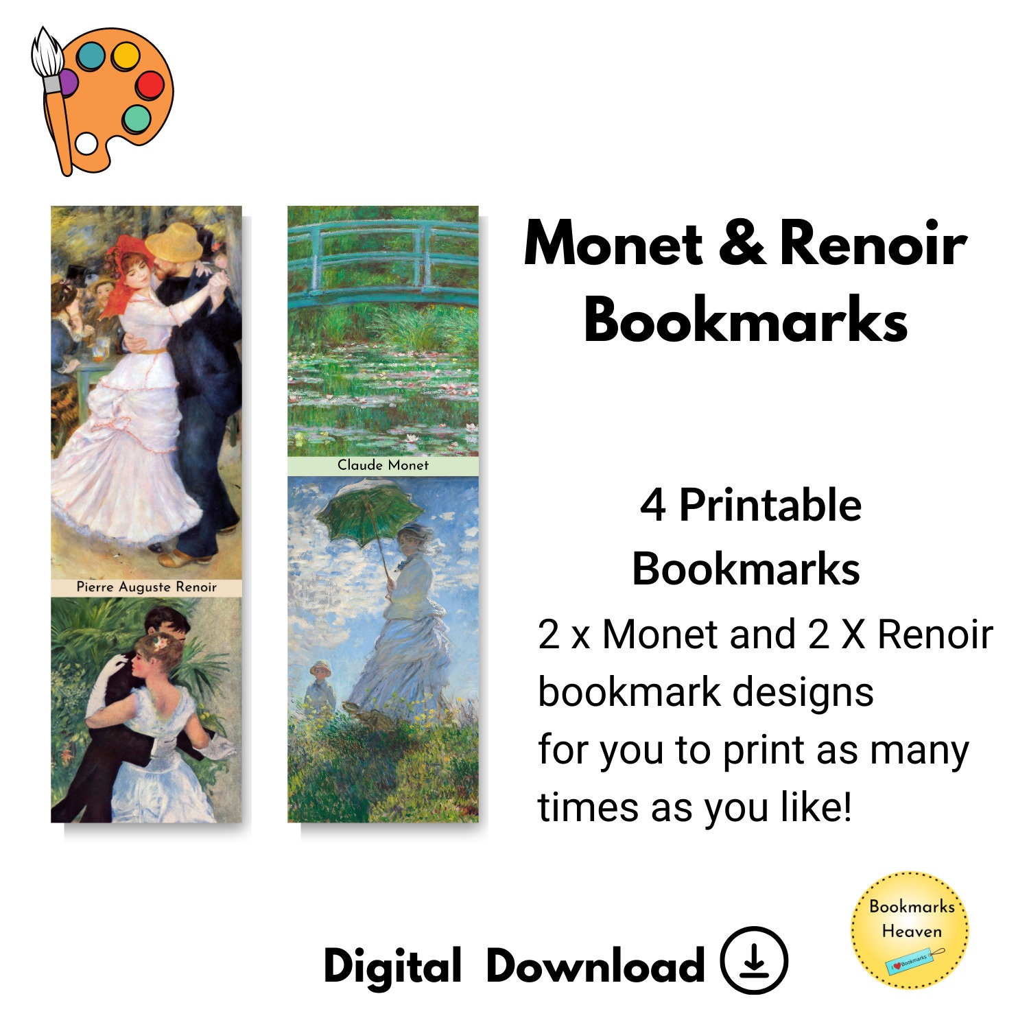 Famous Artists Bookmarks Printable Fine Art Bookmarks Digital - Etsy
