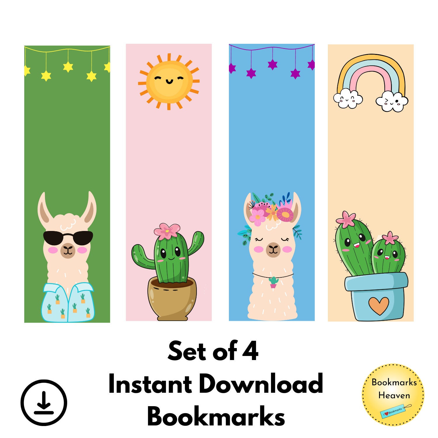 Cactus Bookmark Printable, Cute Llama Bookmarks Digital, Unique ...