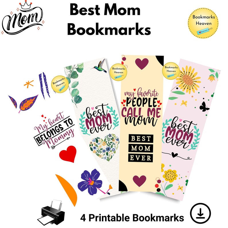 Mothers Day Bookmarks Printable, Bookmark Designs for Mom, Best Mom ...