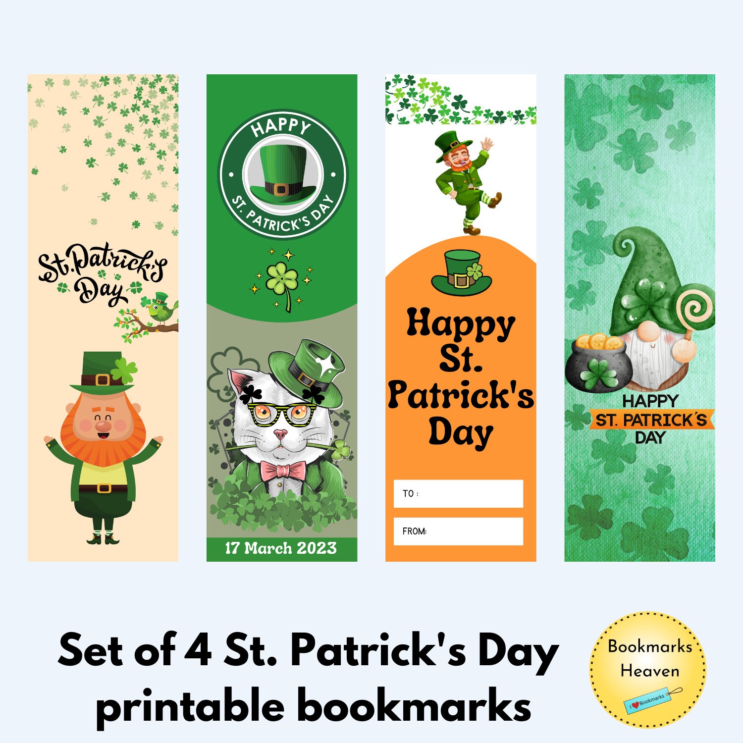 St. Patrick's Day Bookmarks Printable, Shamrock Bookmarks Digital ...