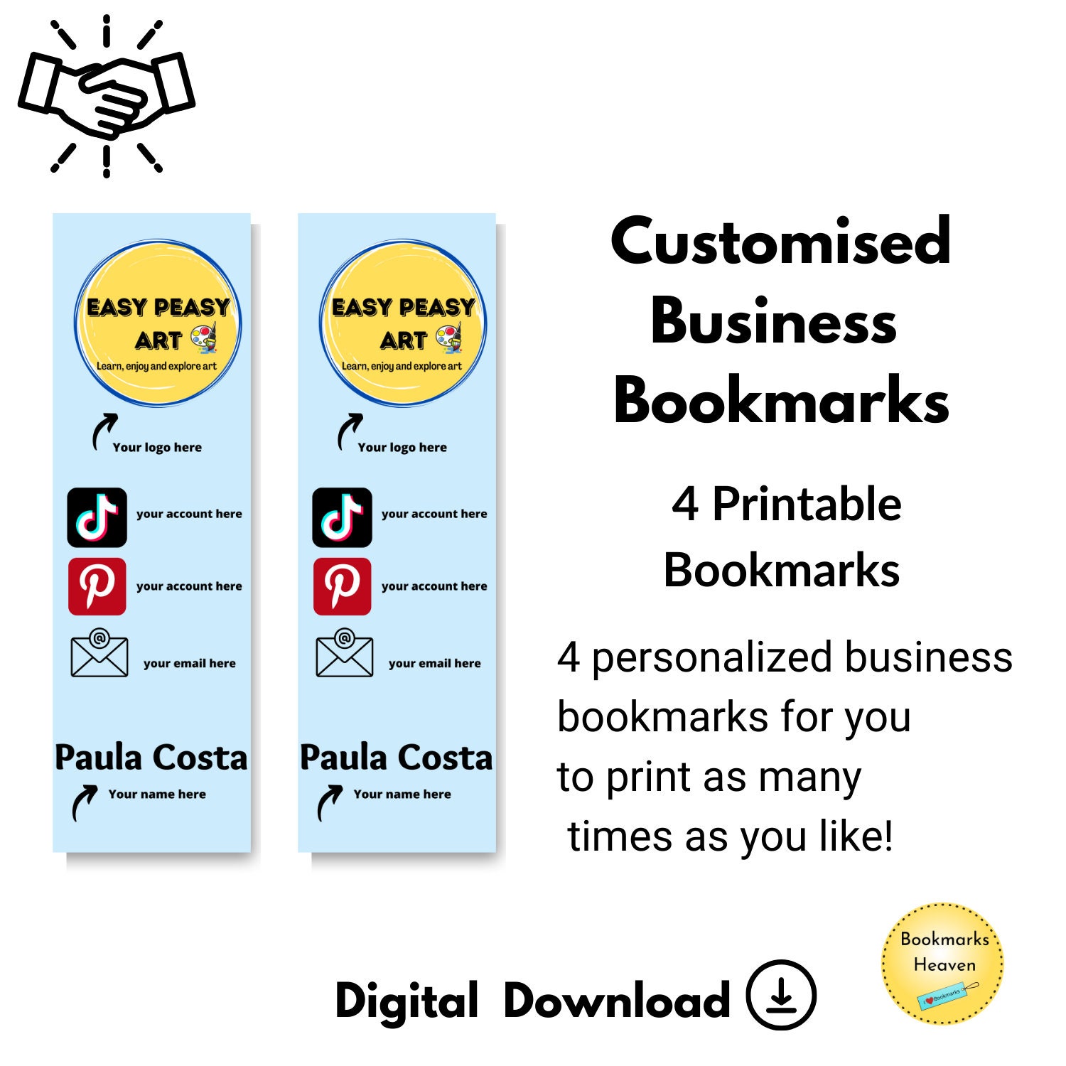 Printable Business Bookmarks, Small Business Cards, Personalized ...