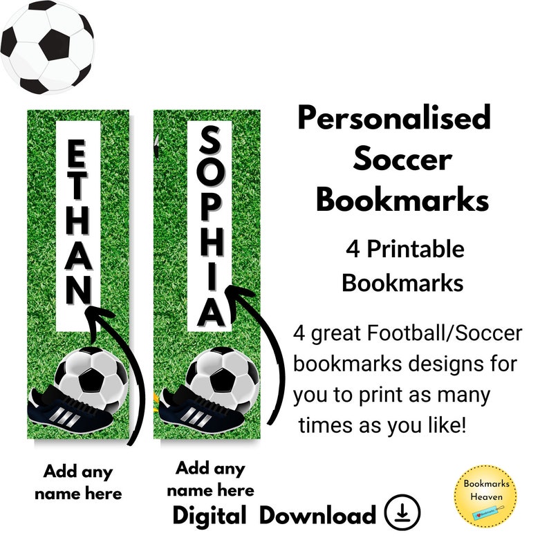 Personalized Soccer Bookmark Printable, Custom Bookmarks Digital ...