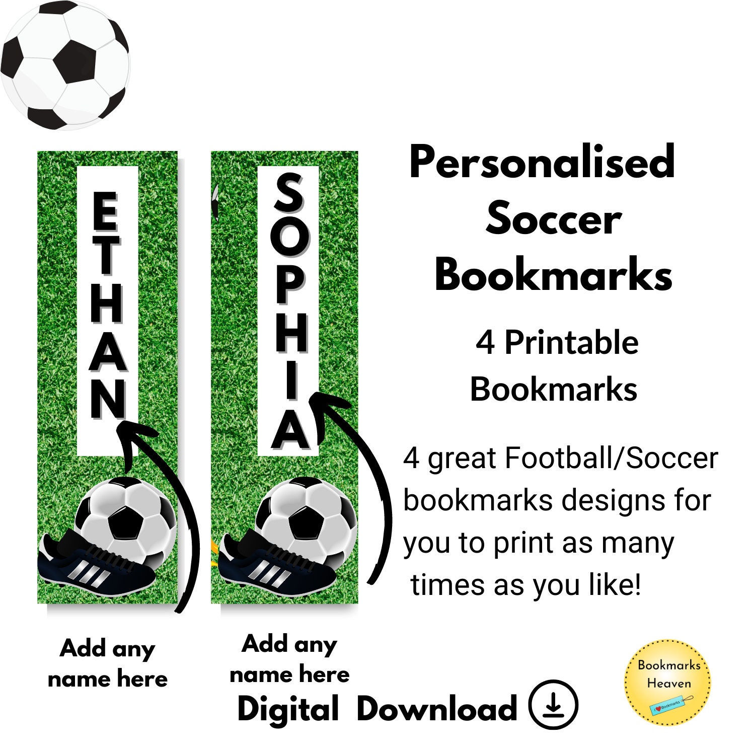 Personalized Soccer Bookmark Printable, Custom Bookmarks Digital ...