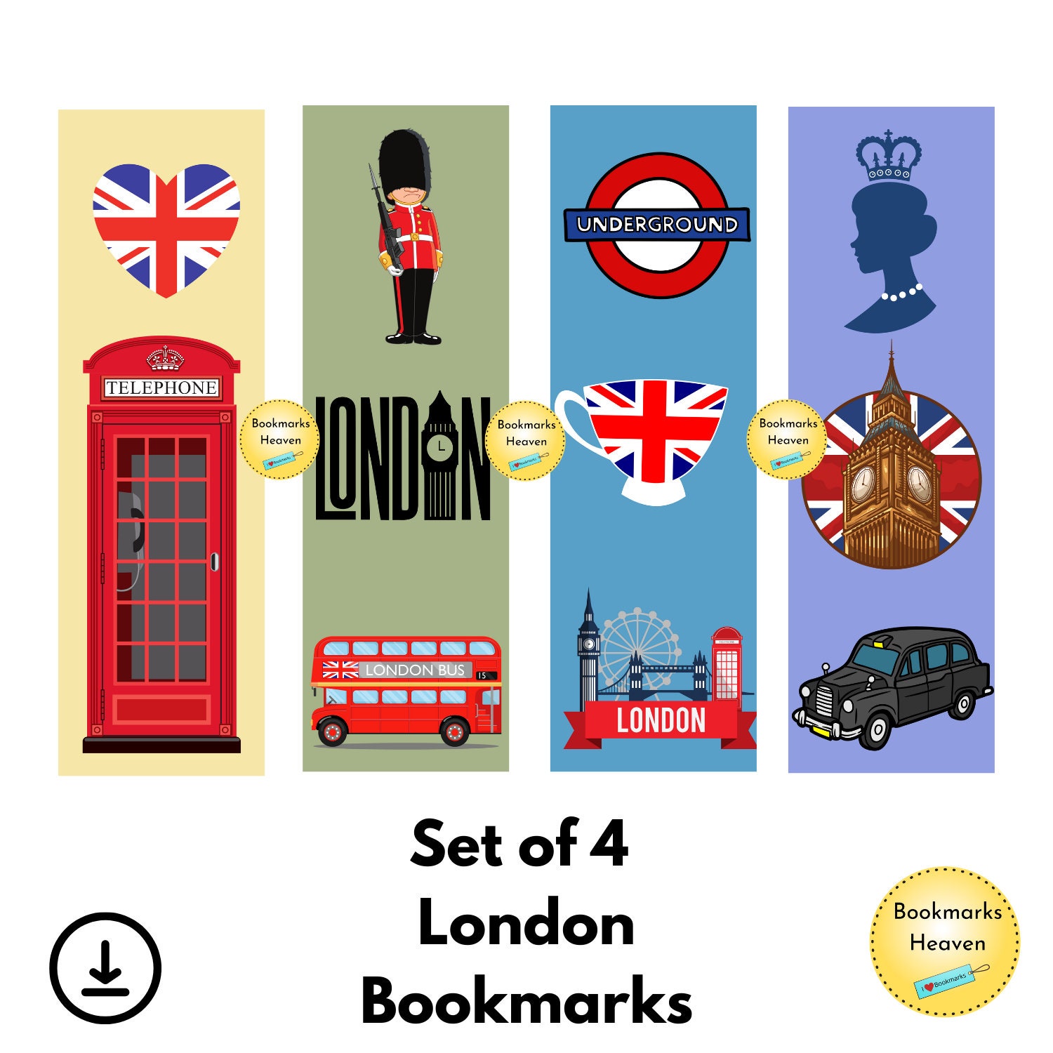 London Bookmark Set of 4 Printable London Gifts Printable - Etsy