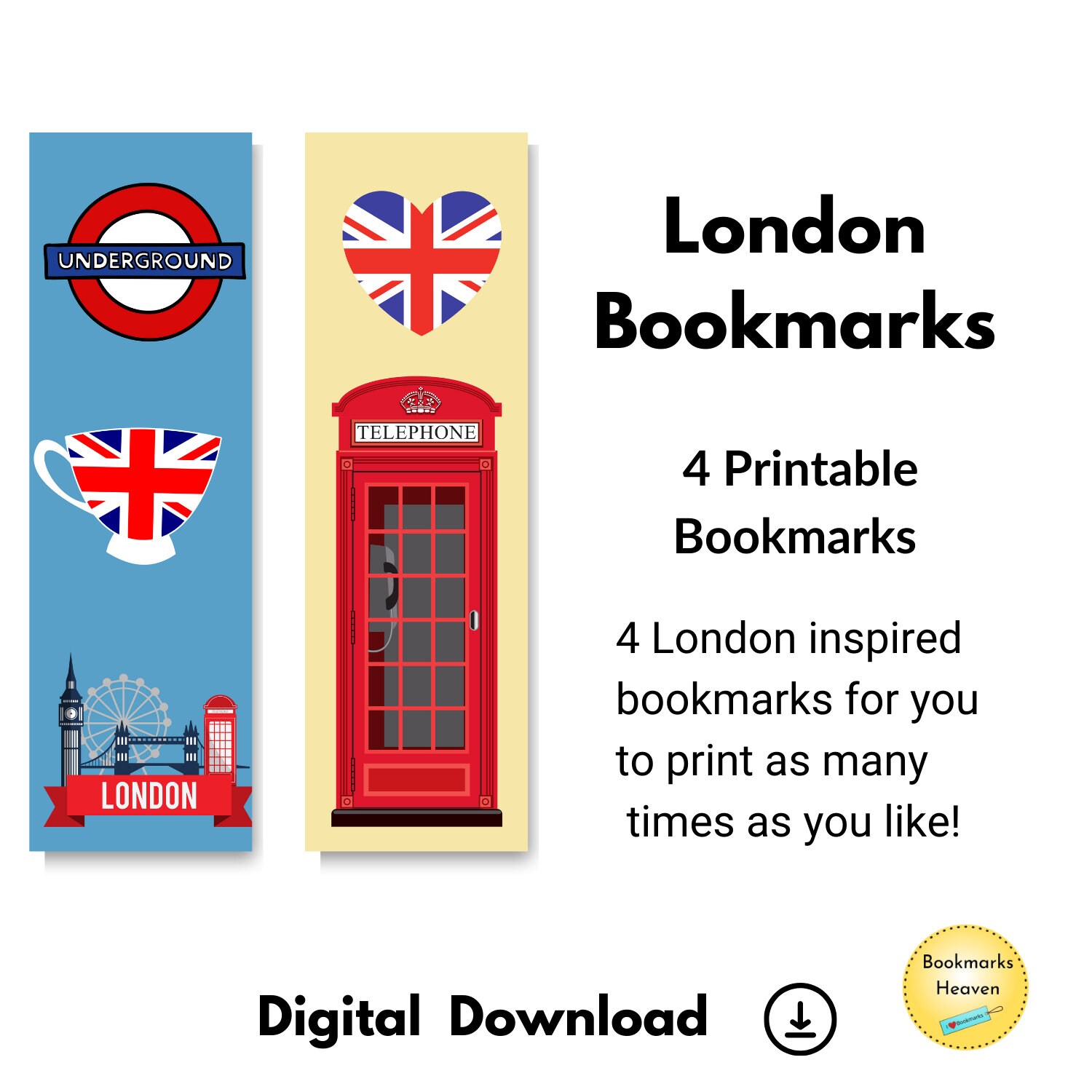 London Bookmark Set of 4 Printable London Gifts Printable - Etsy