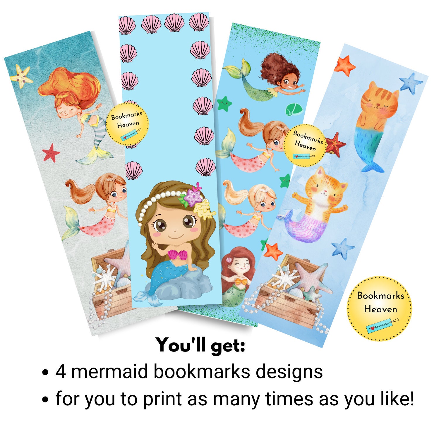 Mermaid Bookmarks Printable, Girls DIY Bookmarks, Bookmarks Digital ...