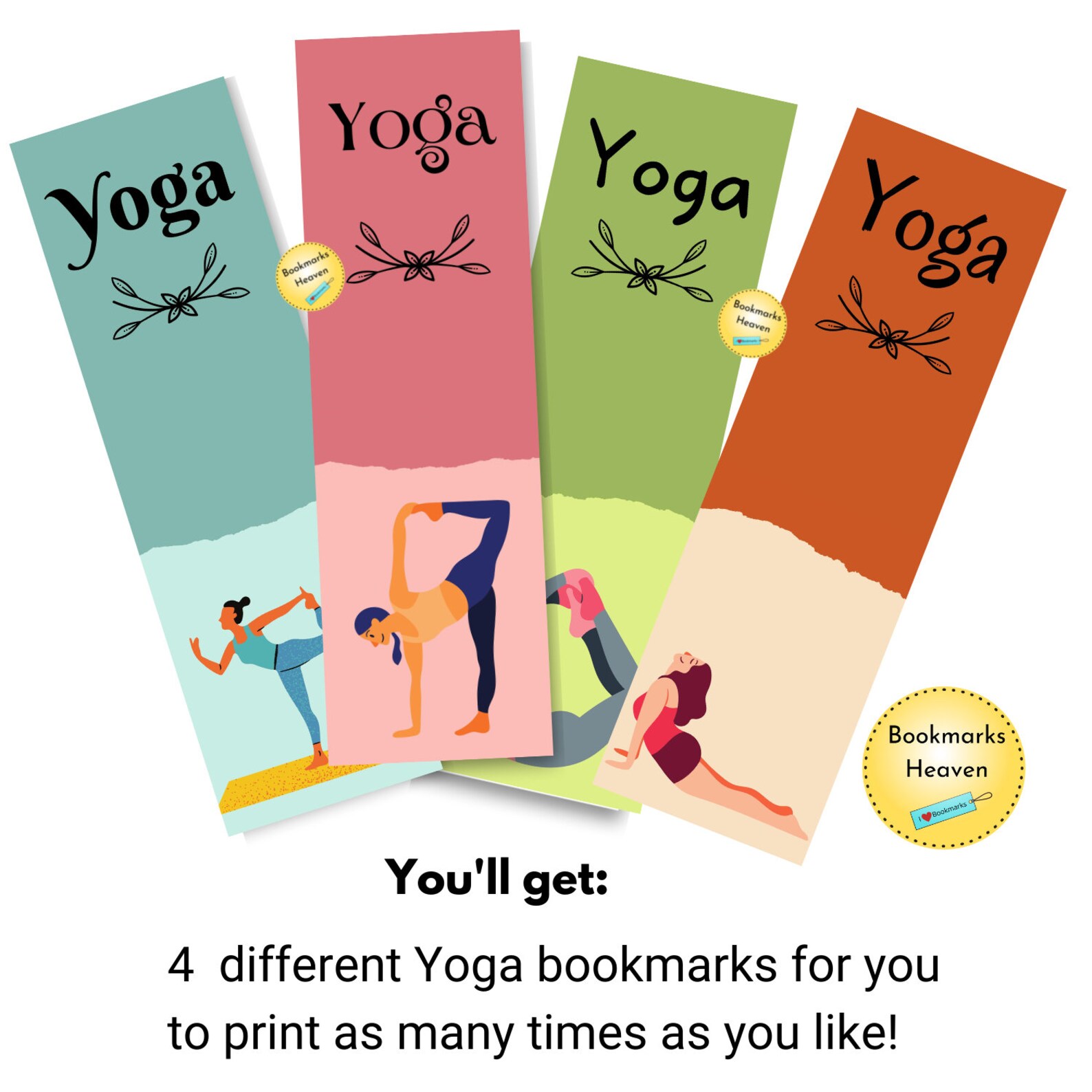 Yoga Bookmark Set of 4 Printable, Mindfulness Bookmarks for Women, Yoga ...