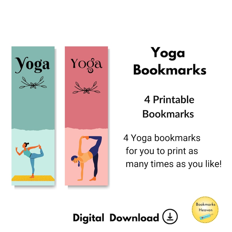 Yoga Bookmark Set of 4 Printable, Mindfulness Bookmarks for Women, Yoga ...