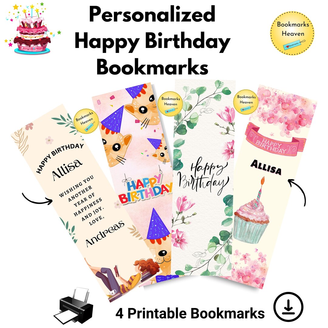 Custom Happy Birthday Bookmark, Personalized Bookmark Name, 21st ...