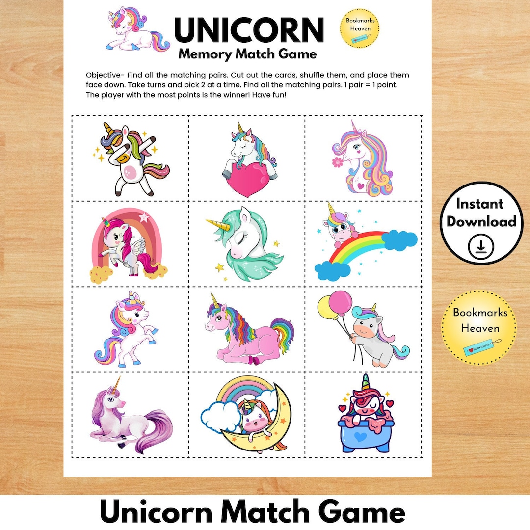 Unicorn Memory Game for Kids, Montessori Toddler Game, Matching Memory ...