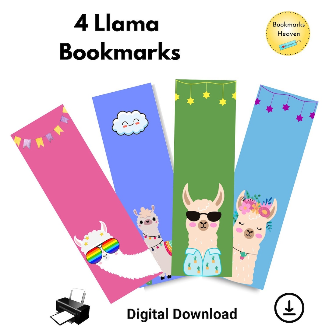 Llama Bookmarks Printable, Cute Bookmarks for Women, Llama Bookmarks ...