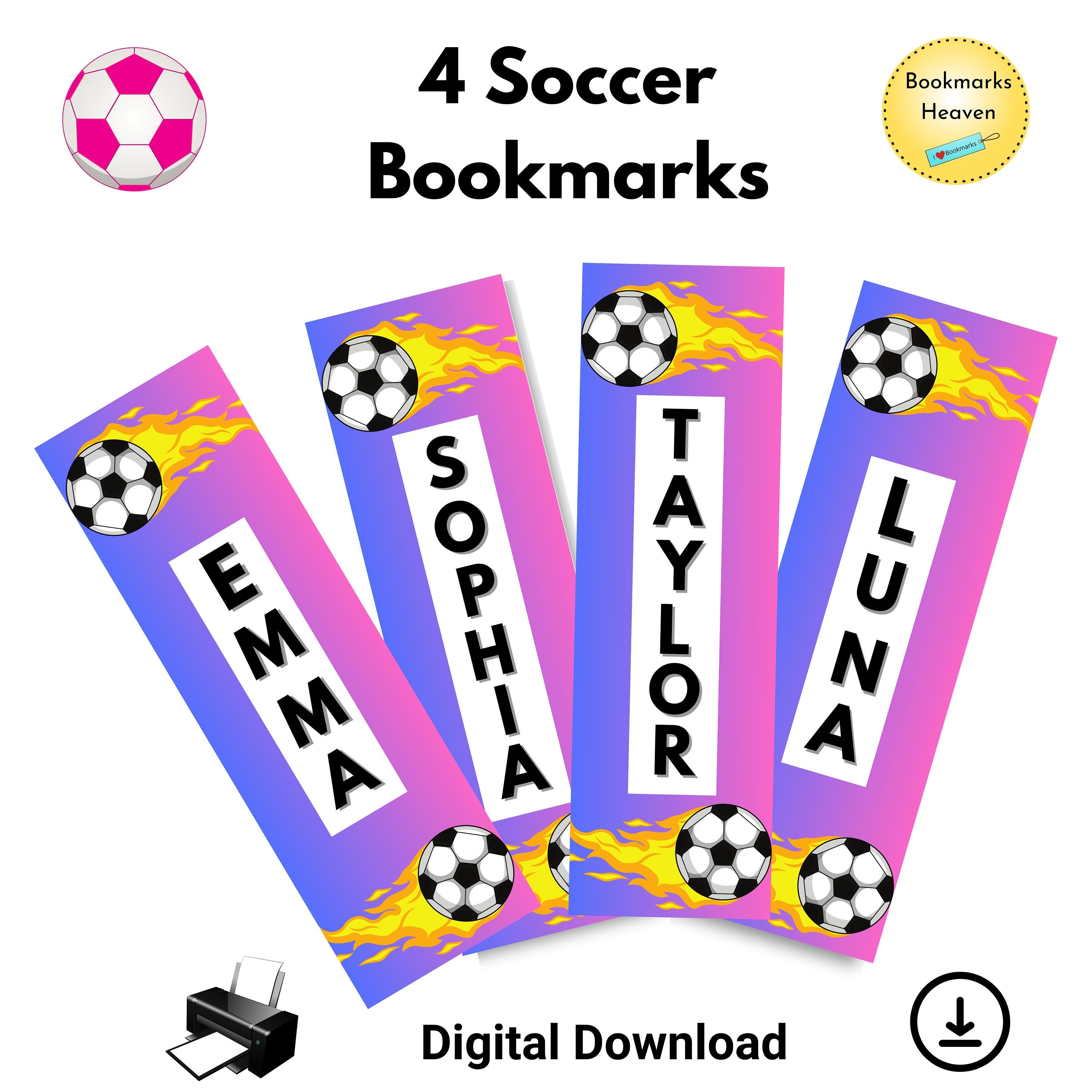 Personalized Soccer Girl Bookmarks, Custom Bookmarks Digital Download ...