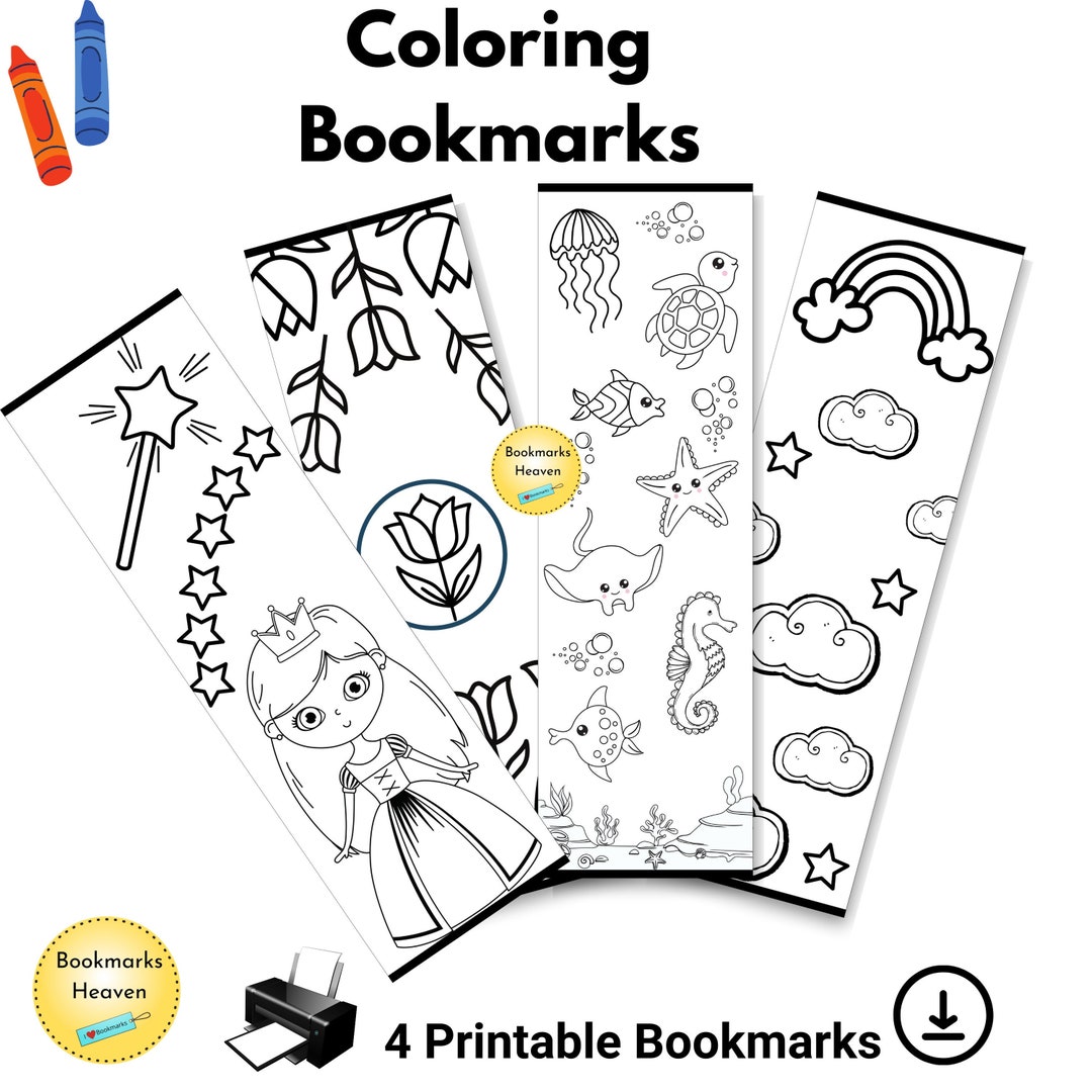Coloring Bookmarks Printable, Princess Bookmark Digital Download ...