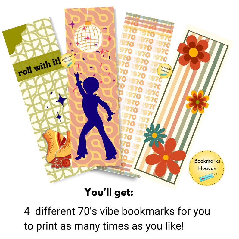 Retro Bookmarks Digital Download, 70s Bookmarks Designs Printable, Book ...