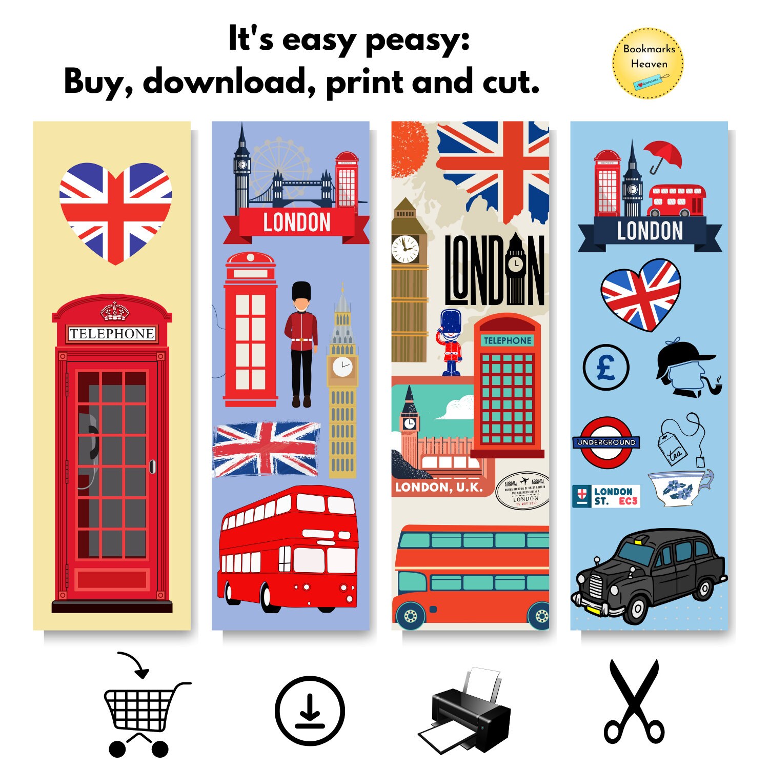 London Bookmarks Printable, London Gifts, Printable London Bookmarks ...