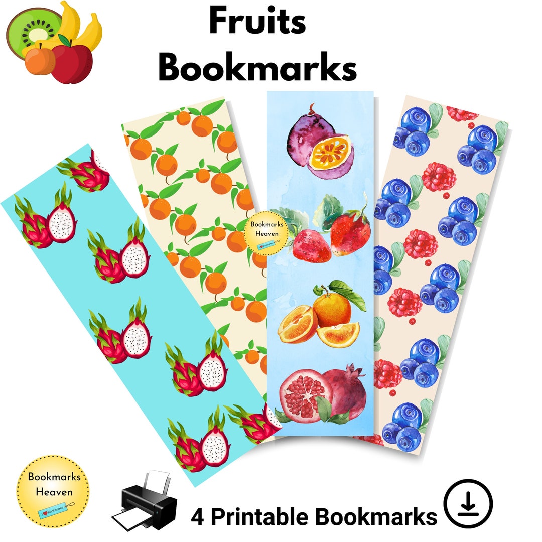 Fun Bookmark Set of 4 Printable, Fruit Bookmarks, Bookclub Gift Ideas ...