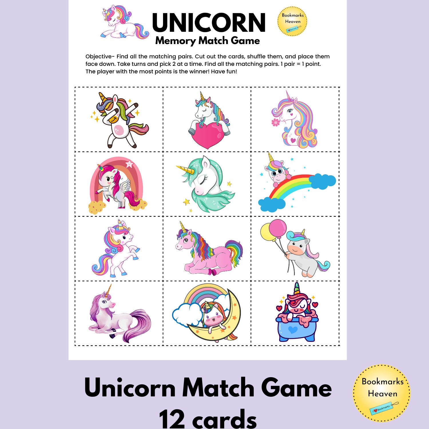 Unicorn Memory Game for Kids, Montessori Toddler Game, Matching Memory ...