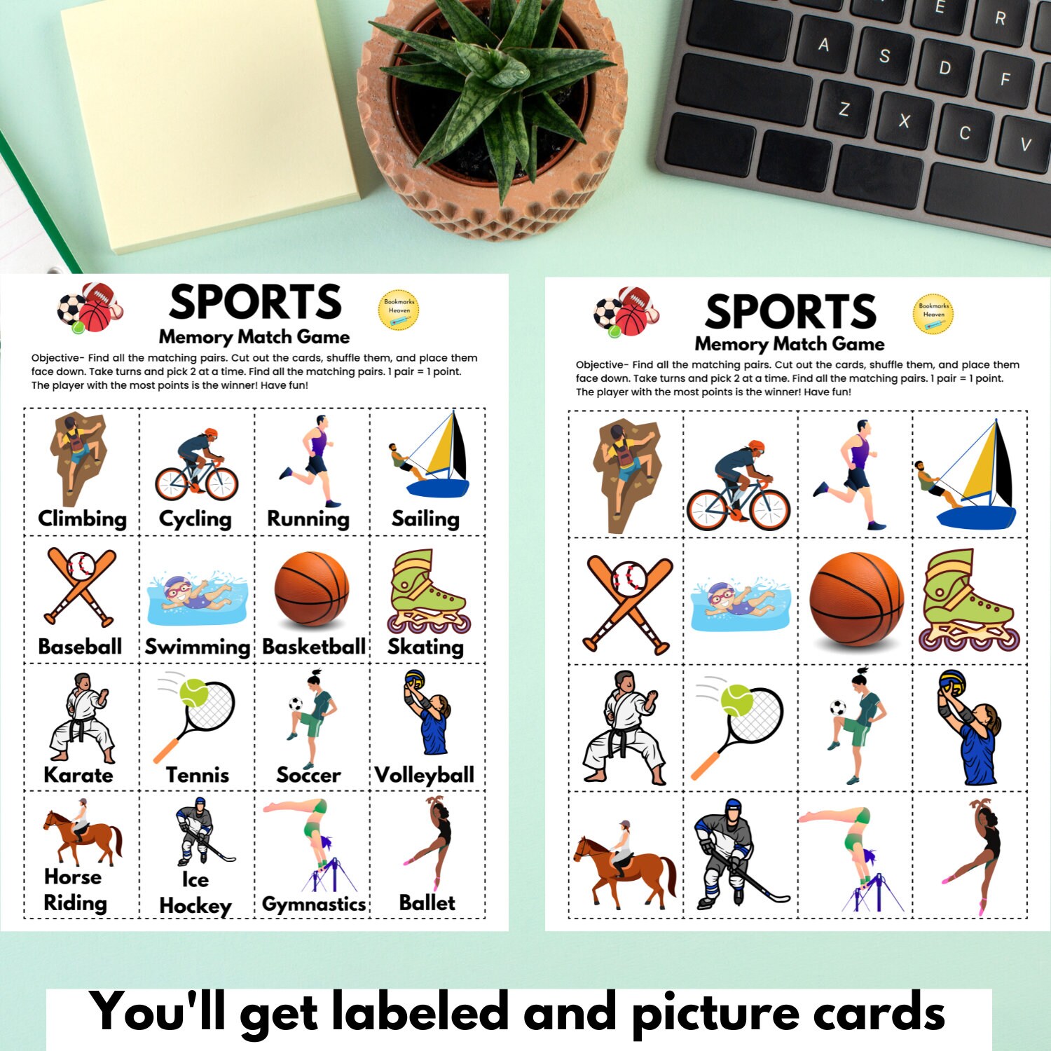 Sports Match Game, Sports Party Game, Sports Memory Match Activity, Fun ...
