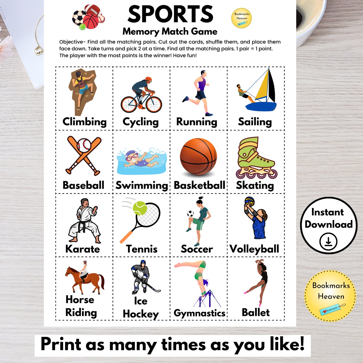 Juego de deportes, juego de fiesta deportivo, actividad de memoria ...