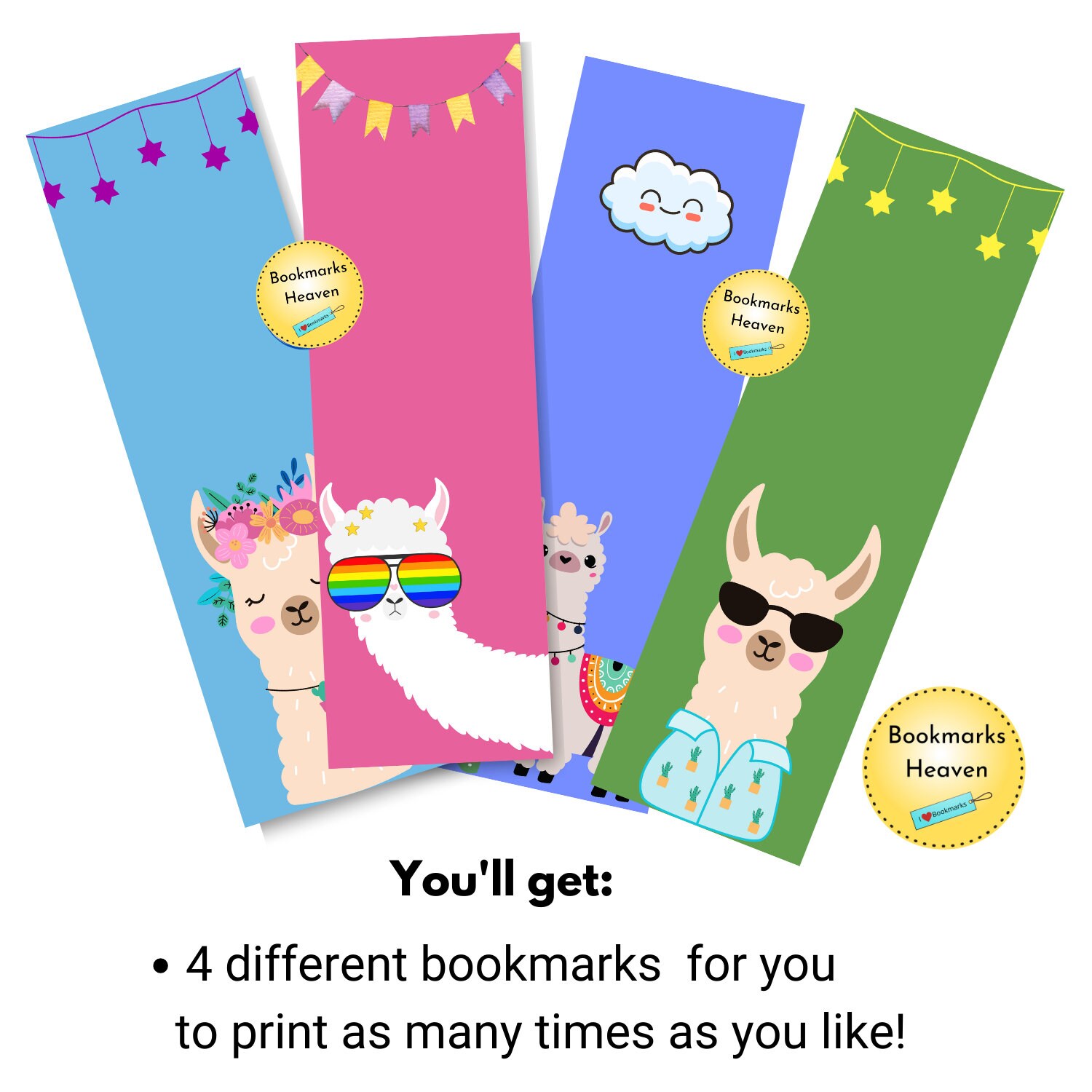 Llama Bookmarks Printable, Cute Bookmarks for Women, Llama Bookmarks ...