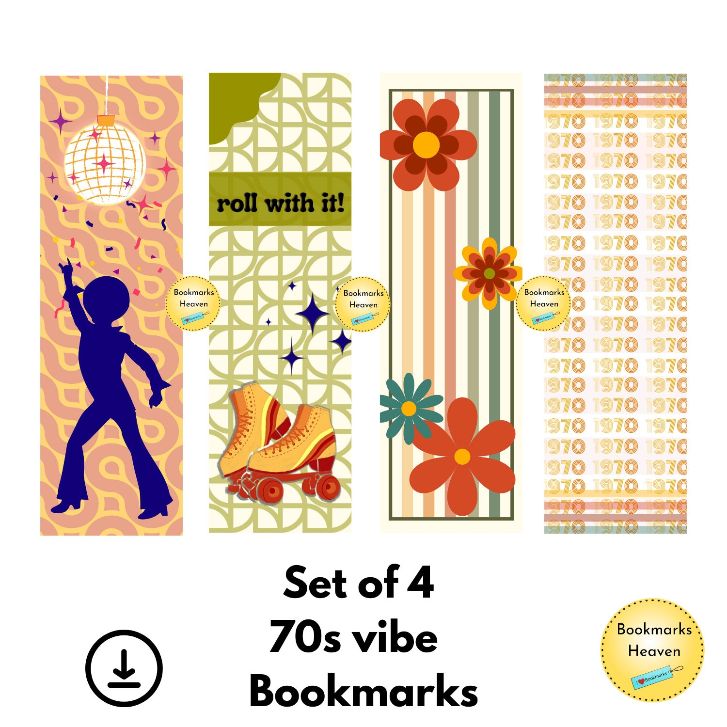 Retro Bookmarks Digital Download, 70s Bookmarks Designs Printable, Book ...