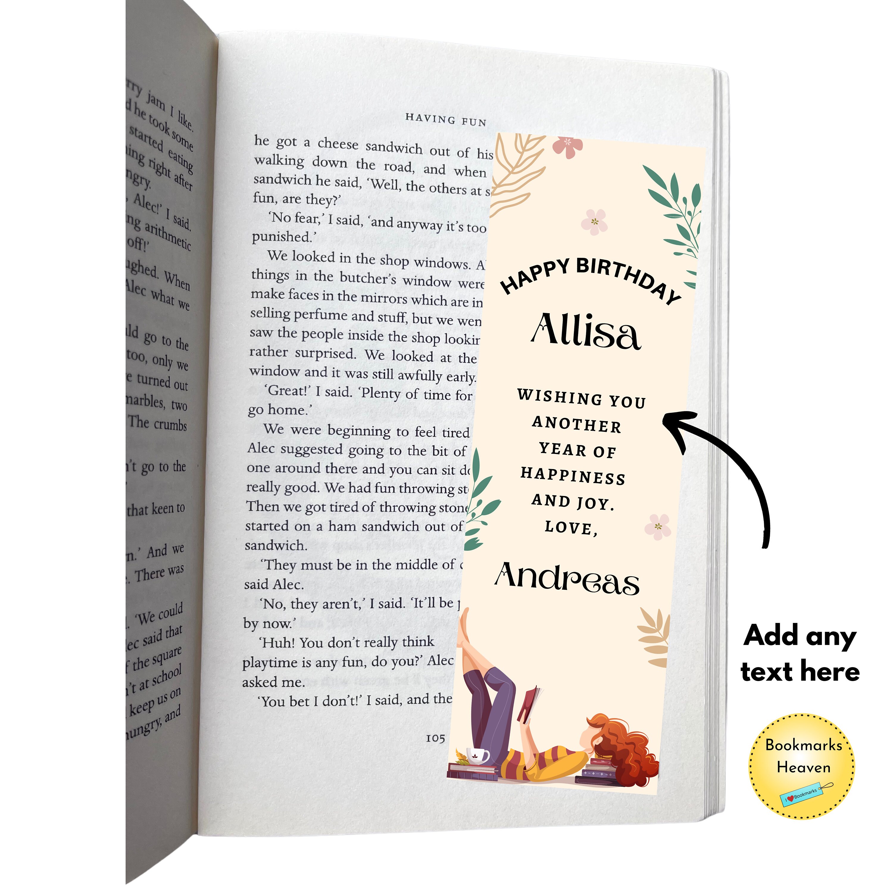 Custom Happy Birthday Bookmark, Personalized Bookmark Name, 21st ...