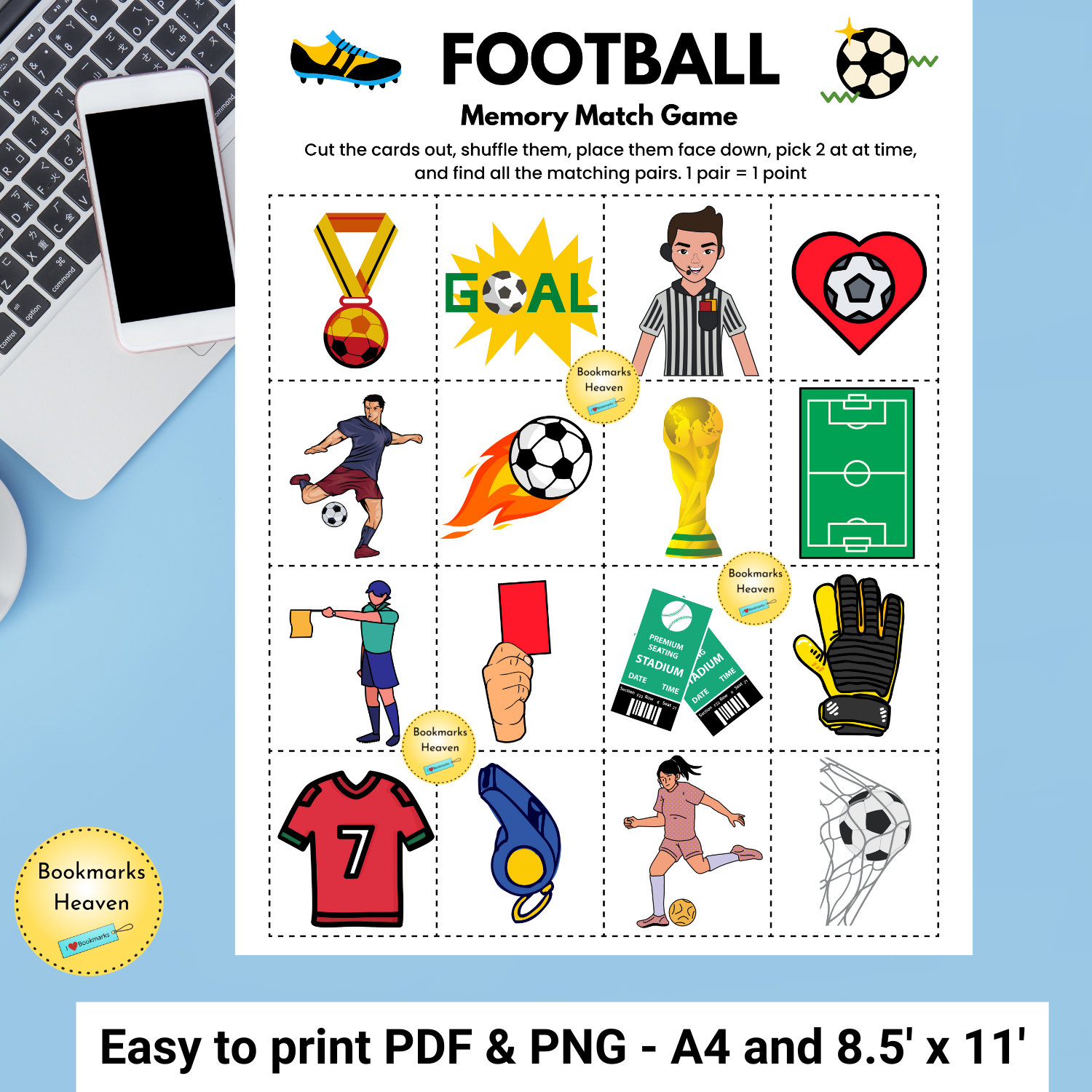 Football Memory Game, Soccer Printable Game, Sports Game for Kids, Kids ...