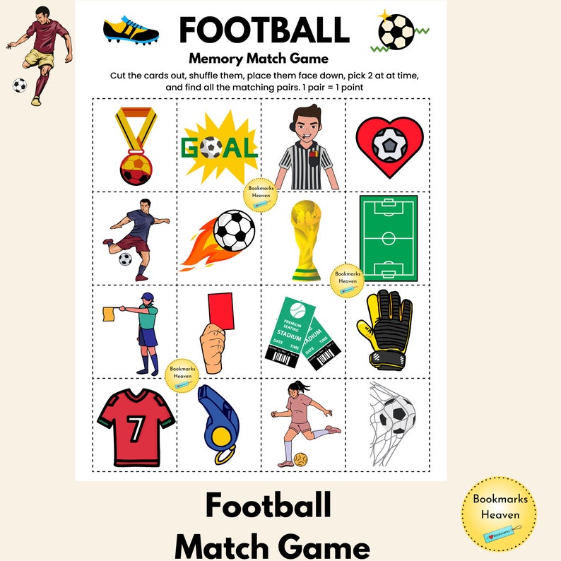 Football Memory Game, Soccer Printable Game, Sports Game for Kids, Kids ...