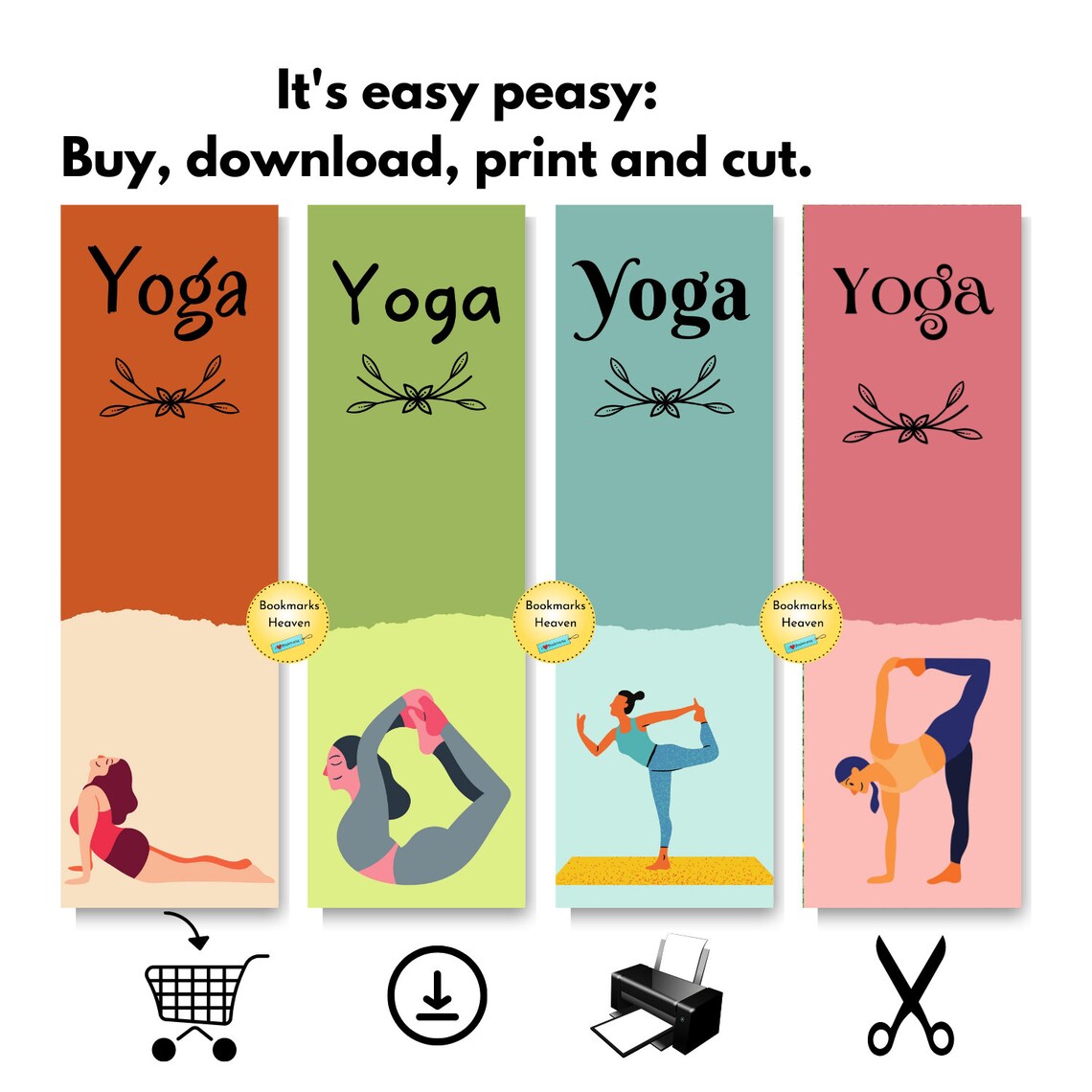 Yoga Bookmark Set of 4 Printable, Mindfulness Bookmarks for Women, Yoga ...