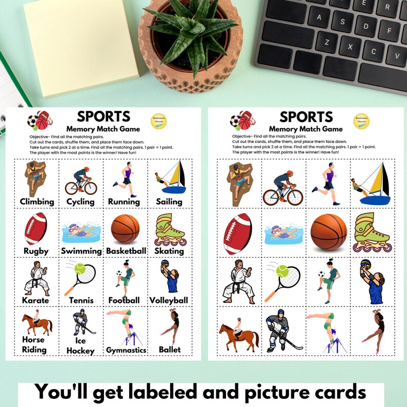 Sports Matching Game Printable Games for Kids Montessori - Etsy