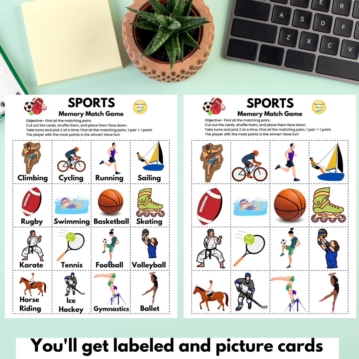 Sports Matching Game Printable Games for Kids Montessori - Etsy