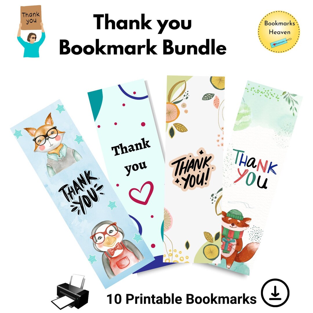 Thank You Printable Bookmarks, Thank You Bookmark Design, Thank You ...