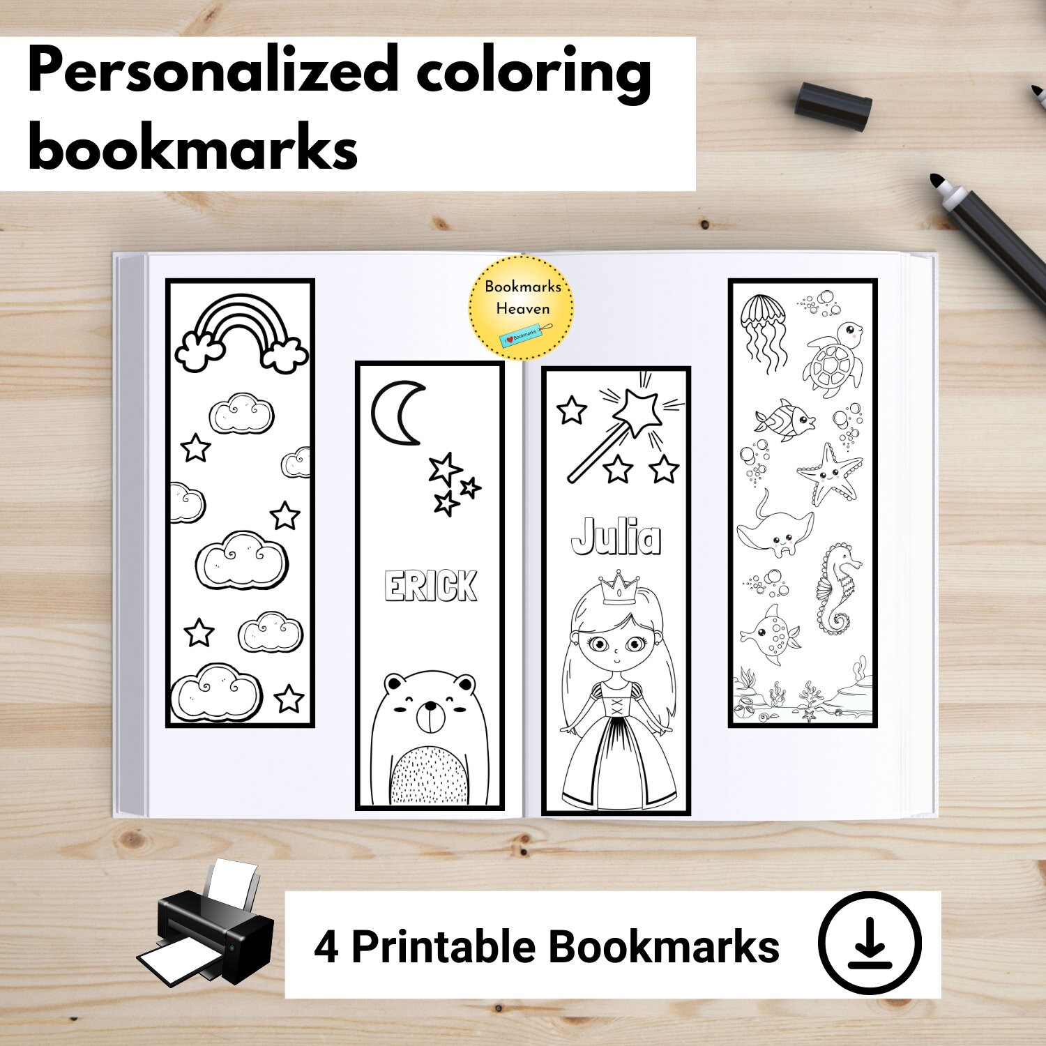 Custom Coloring Bookmarks for Kids Cute Girls Coloring - Etsy