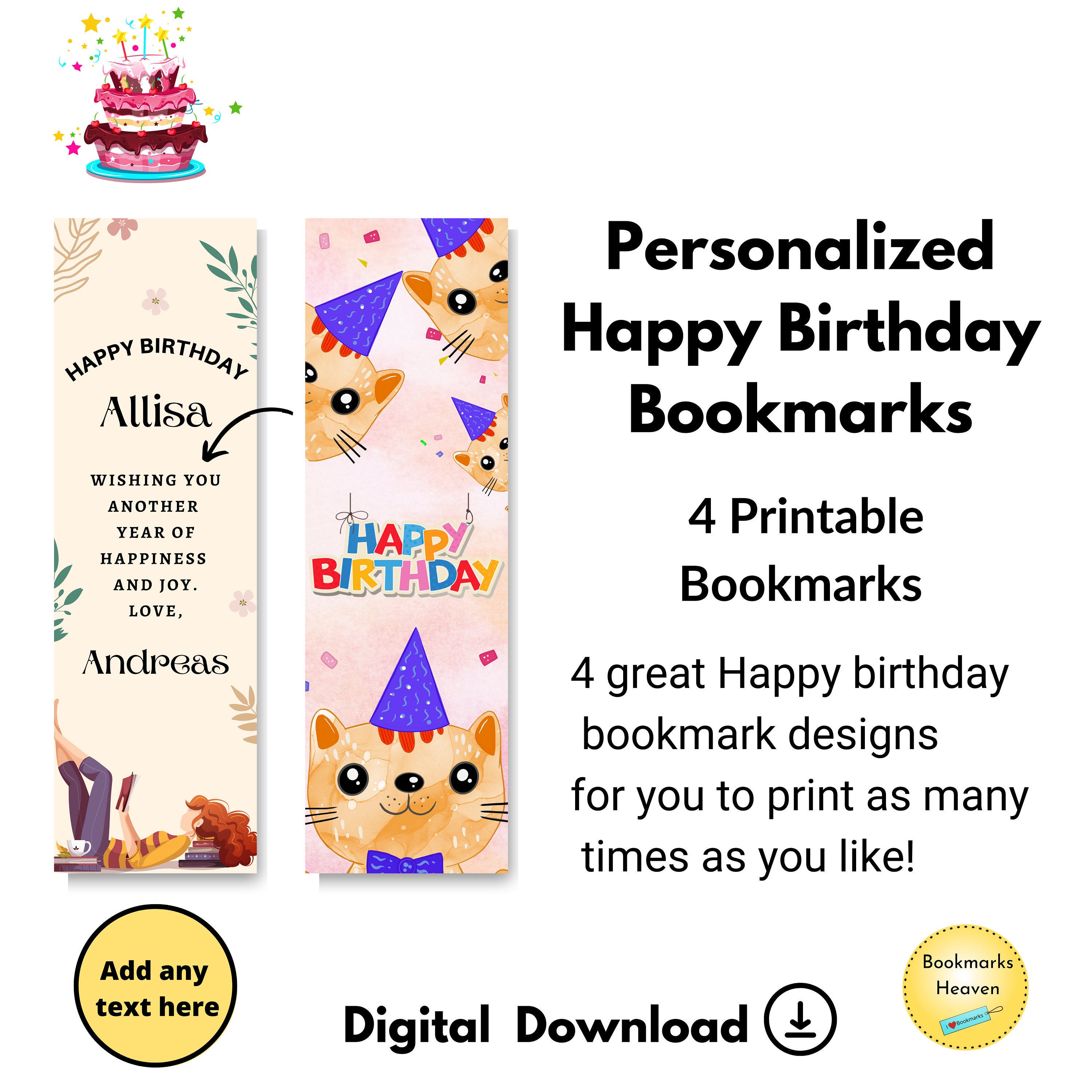 Custom Happy Birthday Bookmark, Personalized Bookmark Name, 21st ...