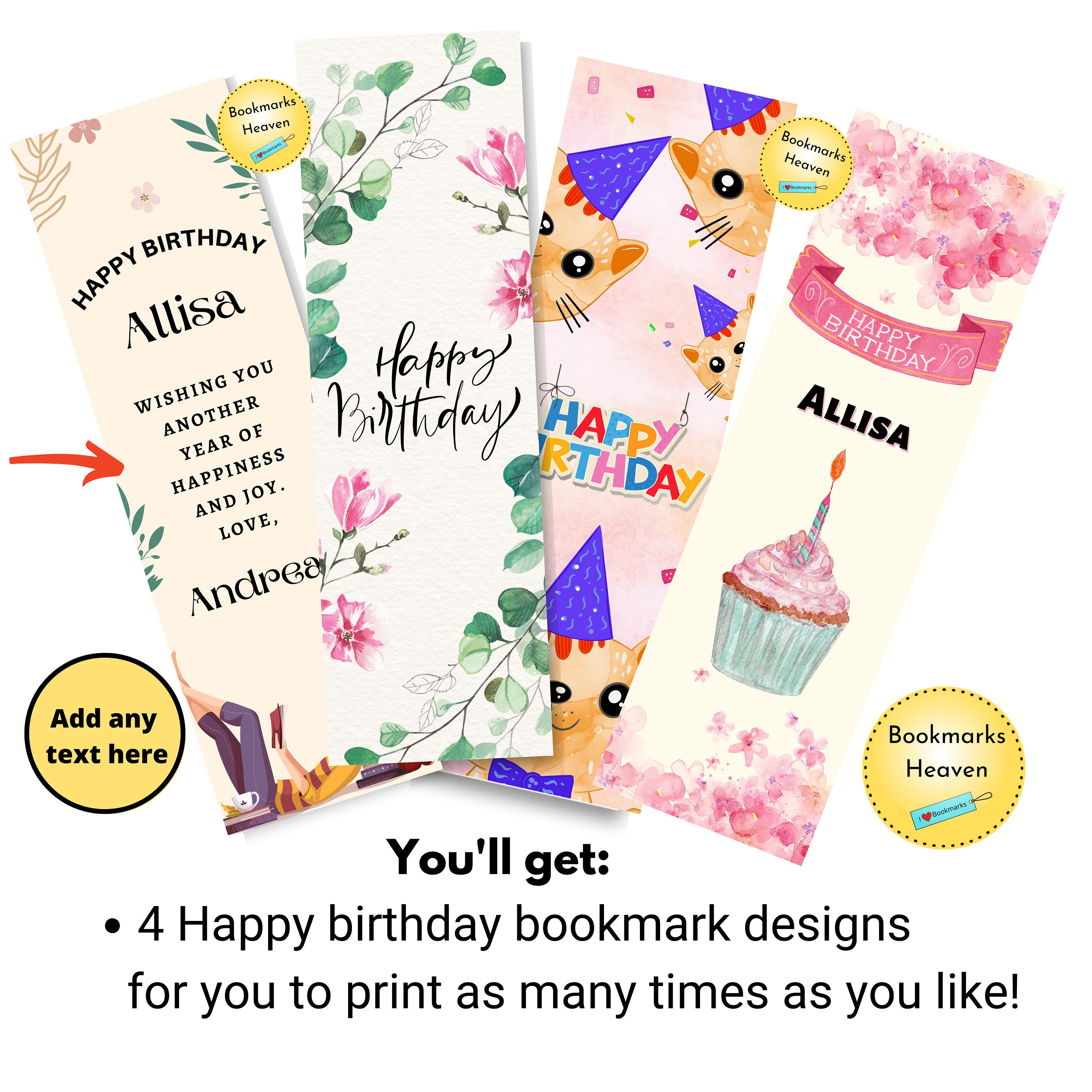 Custom Happy Birthday Bookmark, Personalized Bookmark Name, 21st ...