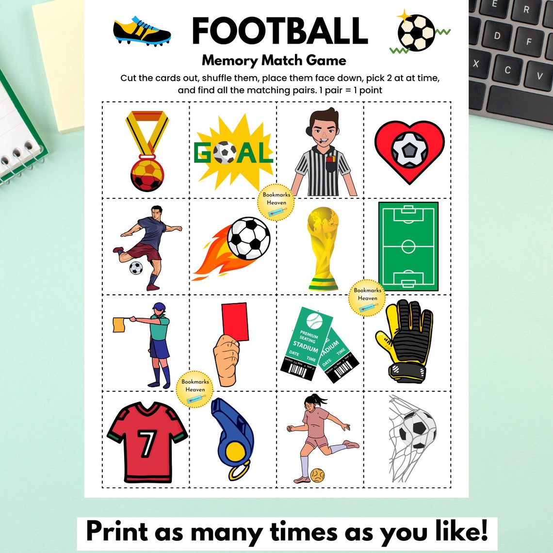 Football Memory Game, Soccer Printable Game, Sports Game for Kids, Kids ...